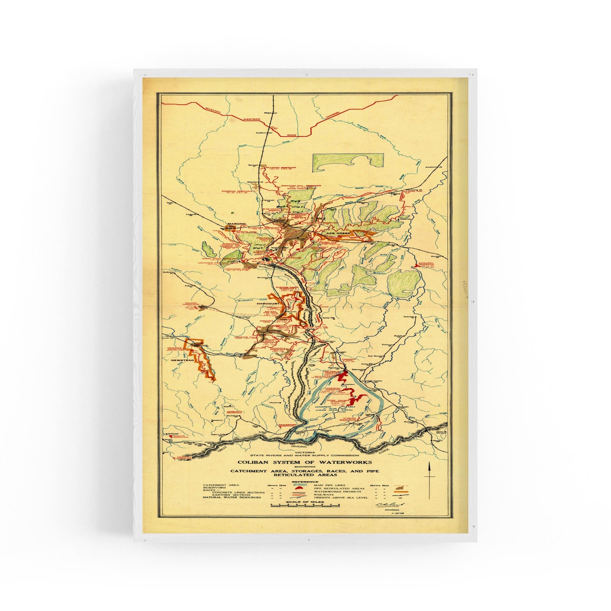 1938 Map of Coliban System of Waterworks, Victoria – Vintage Maps