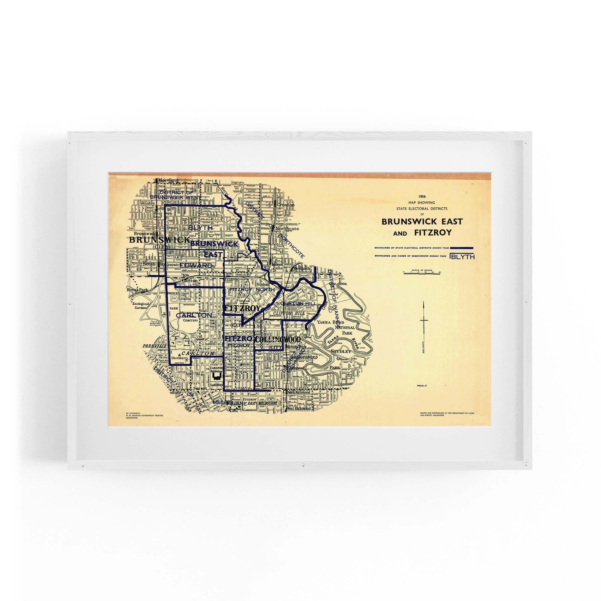 1956 Vintage Map of Fitzroy and Brunswick, Victoria Australia – Vintage ...