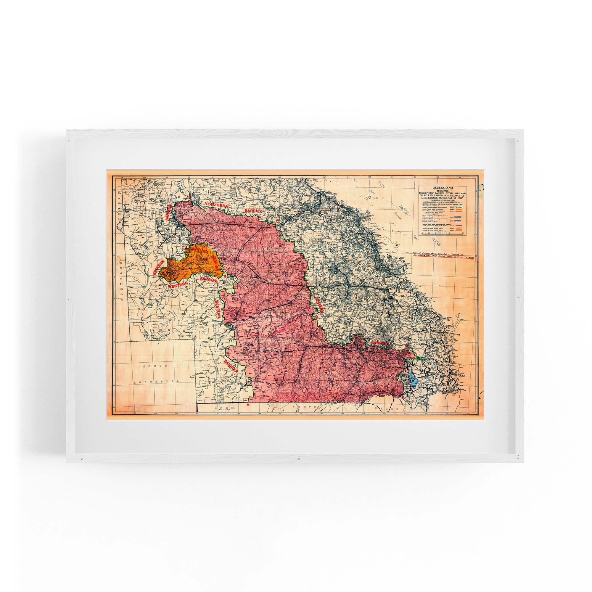 1960 Map of Queensland Showing Dingo-Proof Barrier – Vintage Maps