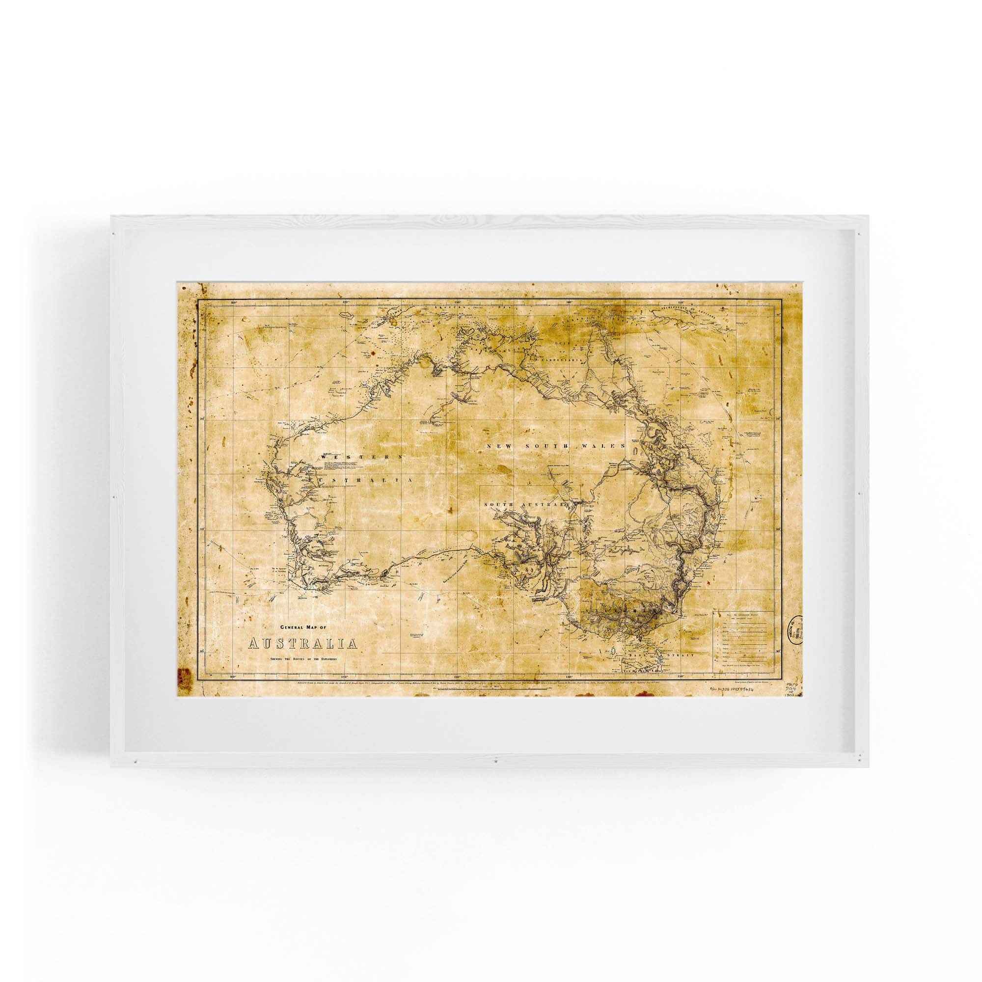 1859 Vintage Map of Australia - Showing the Routes of the Explorers ...