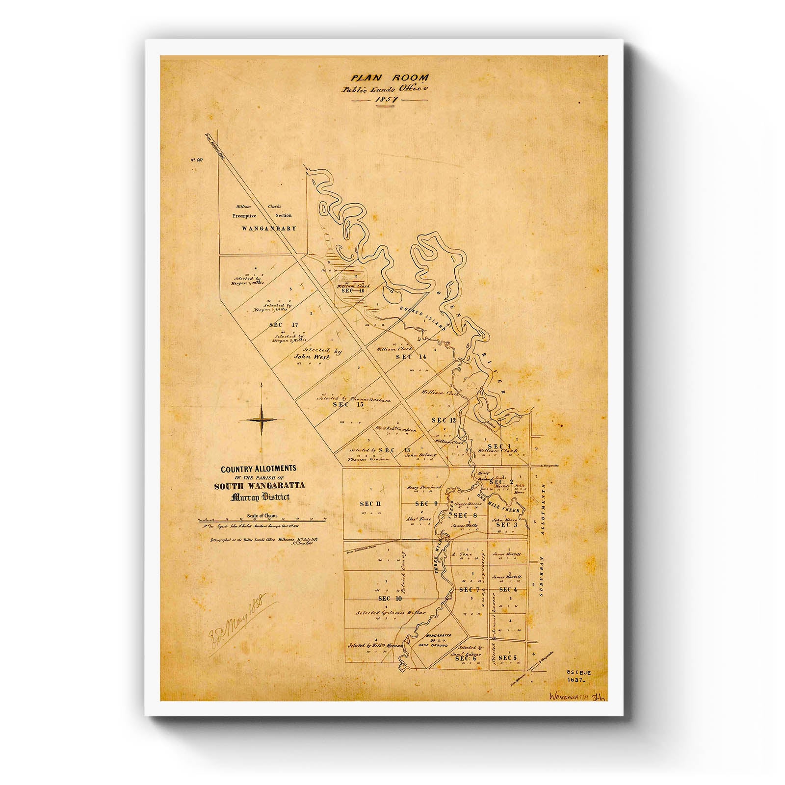 Wangaratta, Victoria Australia Vintage Map #1 (1857) – Vintage Maps