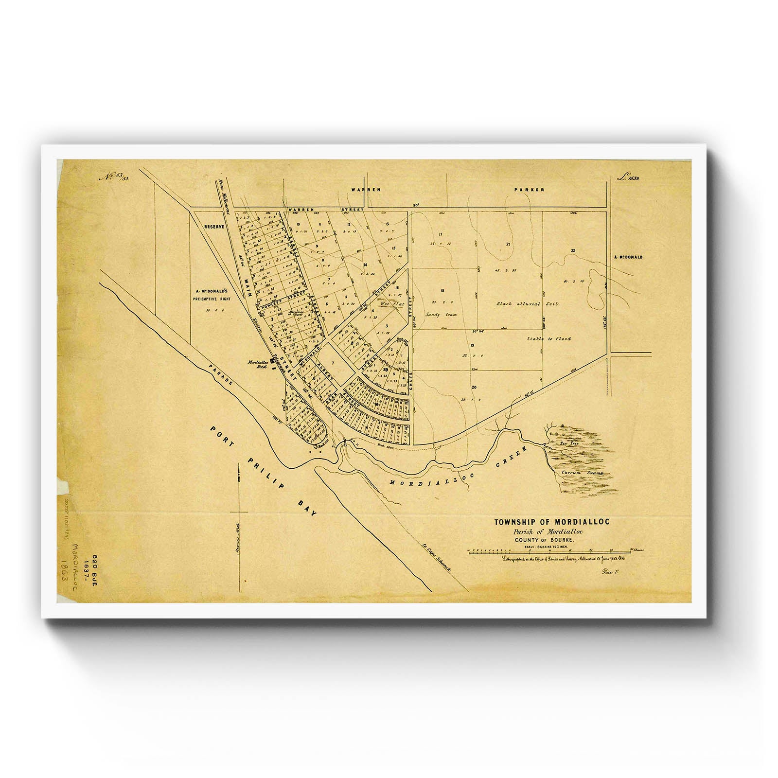 Mordialloc, Victoria Australia Vintage Map #25 (1863) – Vintage Maps
