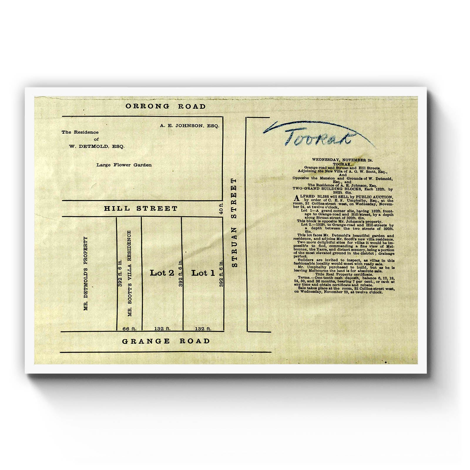Toorak, Victoria Australia Vintage Map #27 (18--) – Vintage Maps