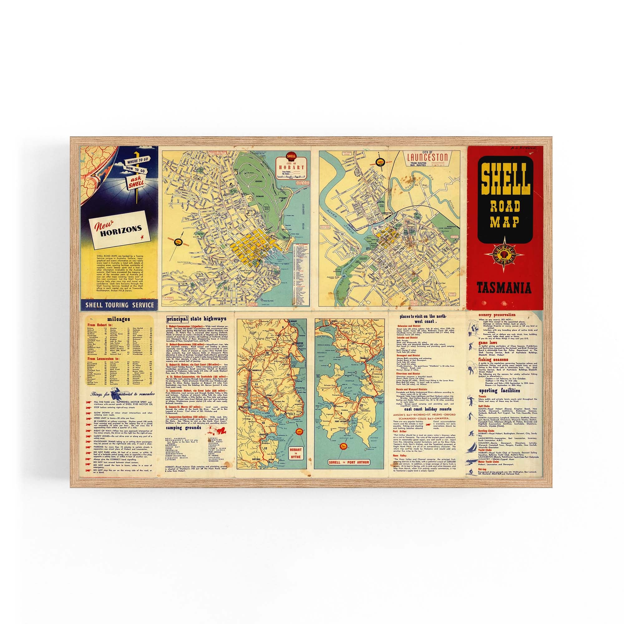 1956 Shell Road Map of Tasmania (Detail Page) – Vintage Maps