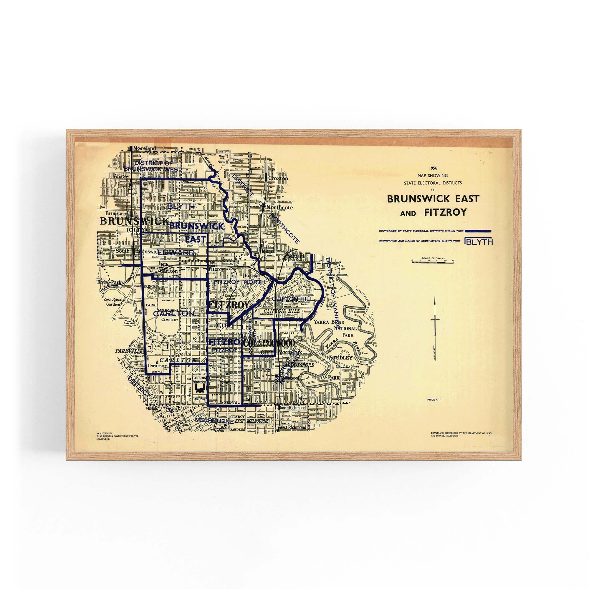 1956 Vintage Map of Fitzroy and Brunswick, Victoria Australia – Vintage ...