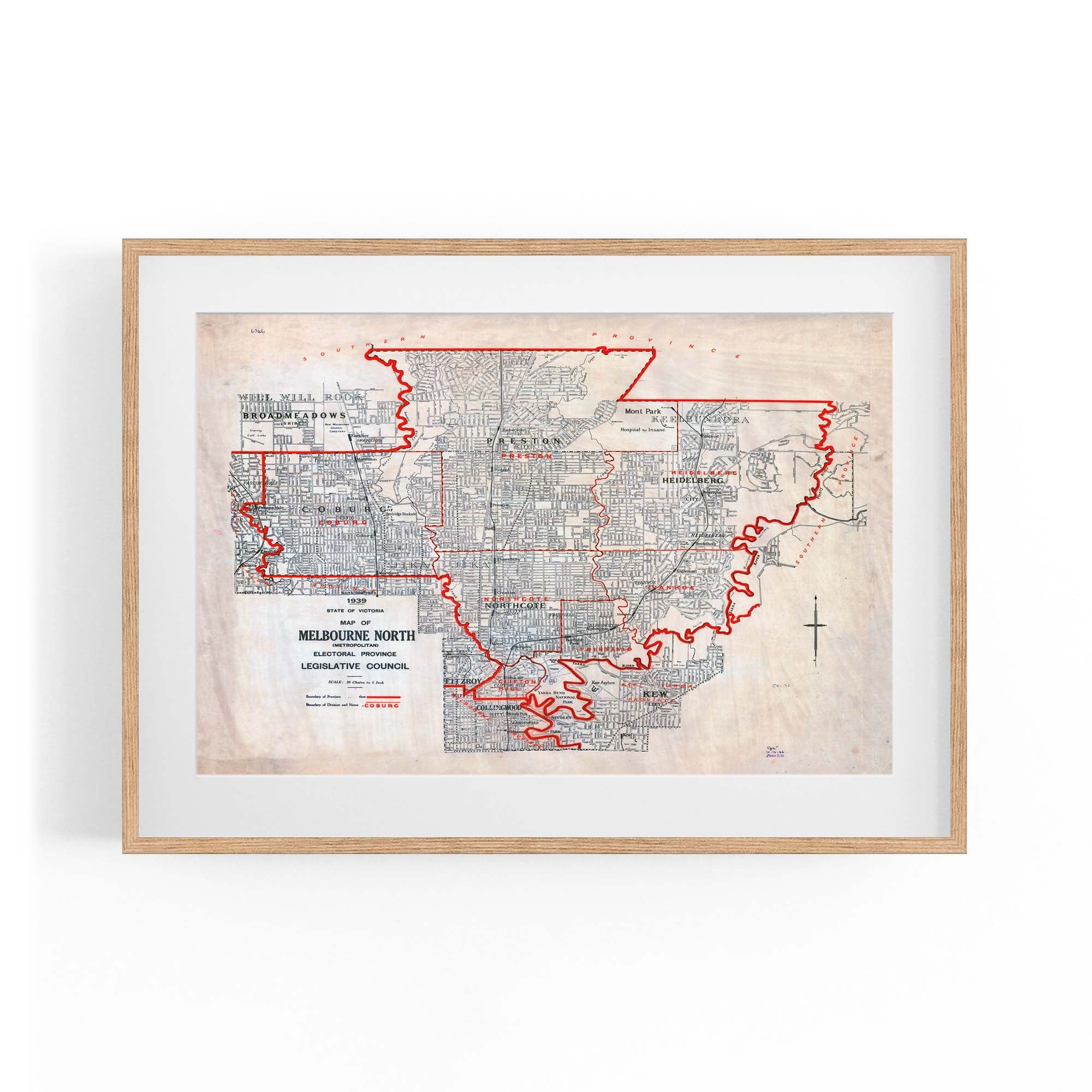 1939 Vintage Map of Northcote, Coburg, Preston & Heidelberg, Victoria ...