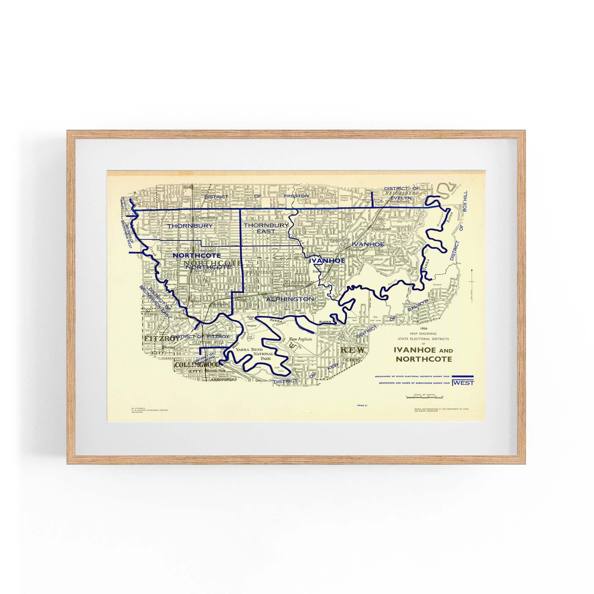 1956 Vintage Map of Ivanhoe, Northcote, Thornbury & Alphington, Victor ...