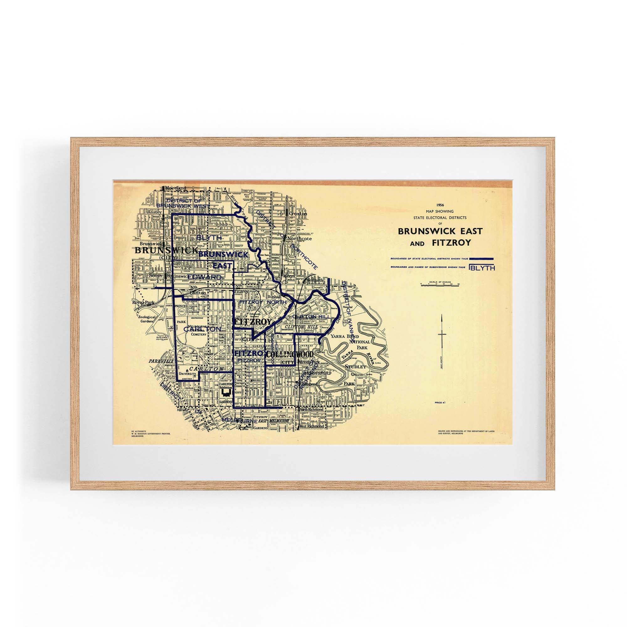 1956 Vintage Map of Fitzroy and Brunswick, Victoria Australia – Vintage ...