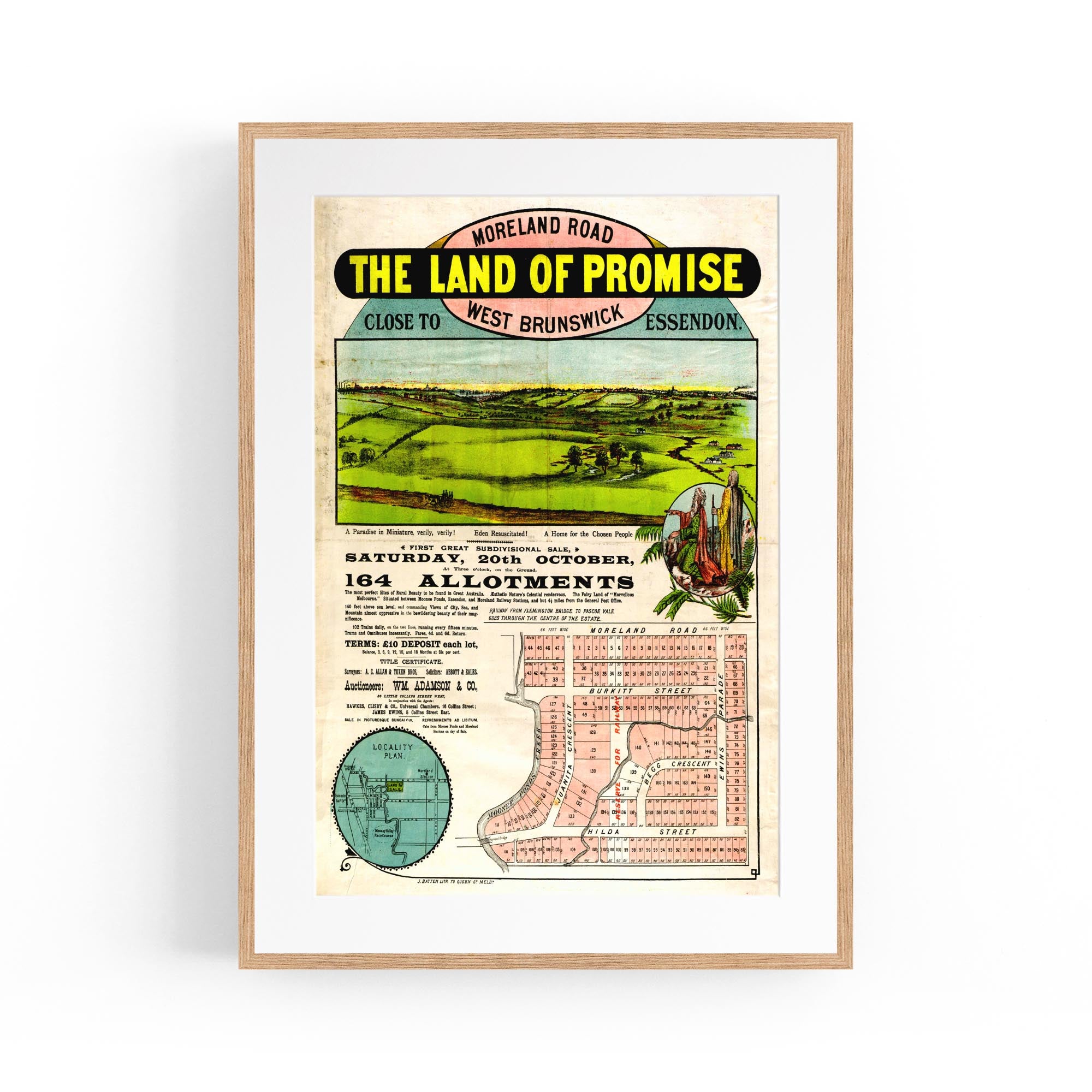 1888 Vintage Map of Brunswick, Victoria - "The Land of Promise ...
