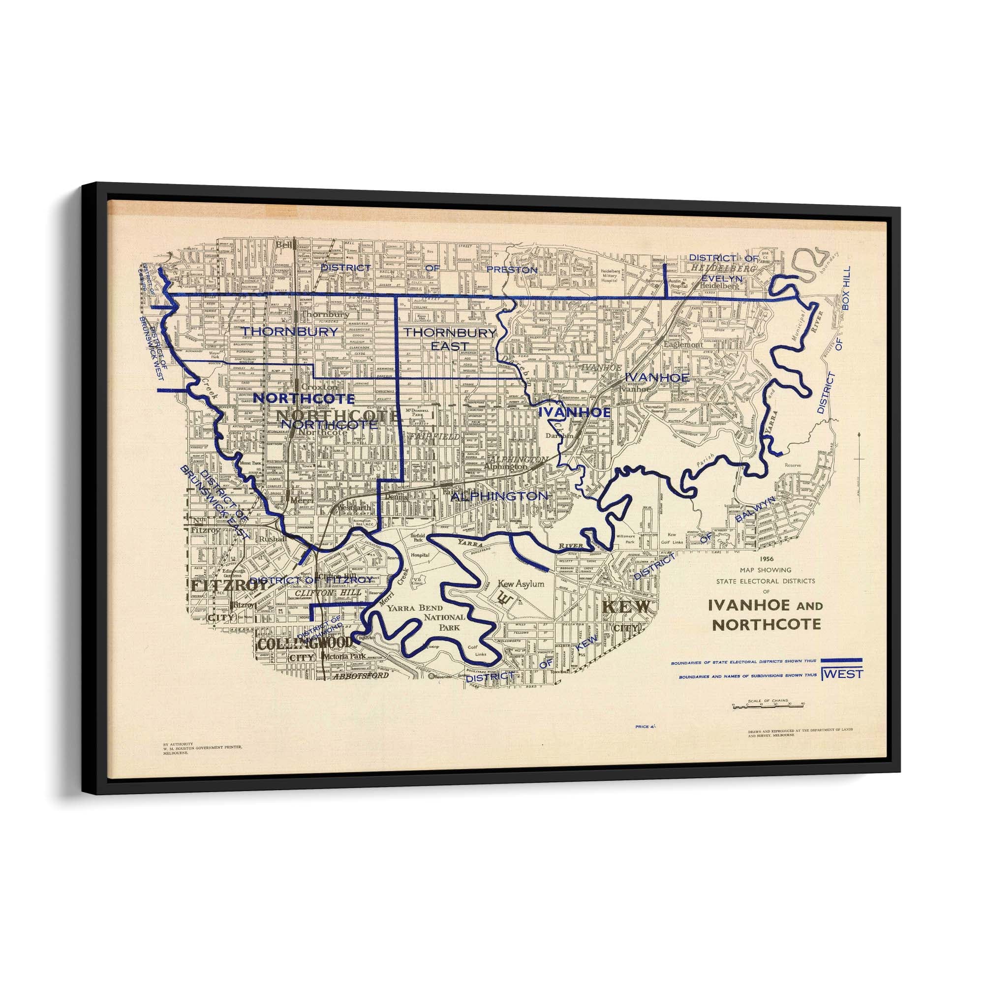 1956 Vintage Map of Ivanhoe, Northcote, Thornbury & Alphington, Victor ...