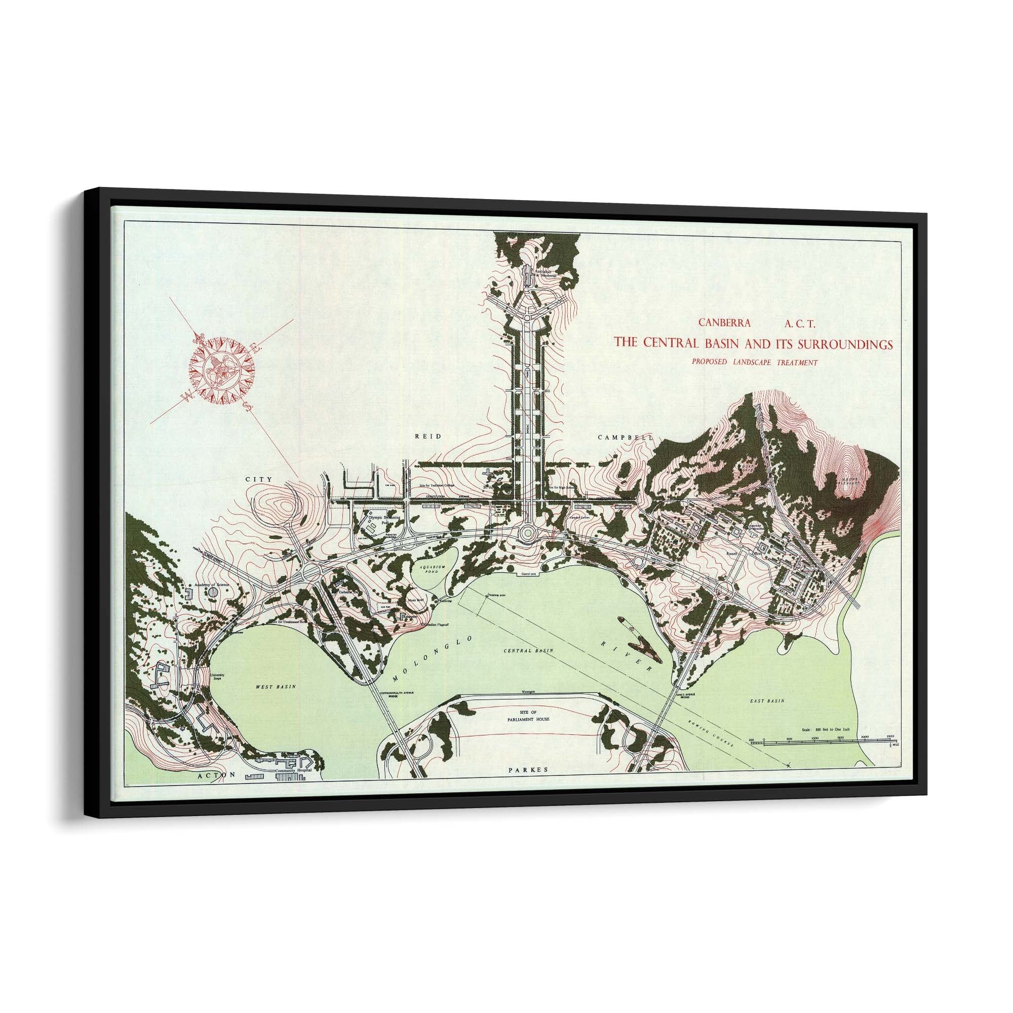 1961 Map of Canberra Central Basin & Its Surroundings, Australian Capi ...