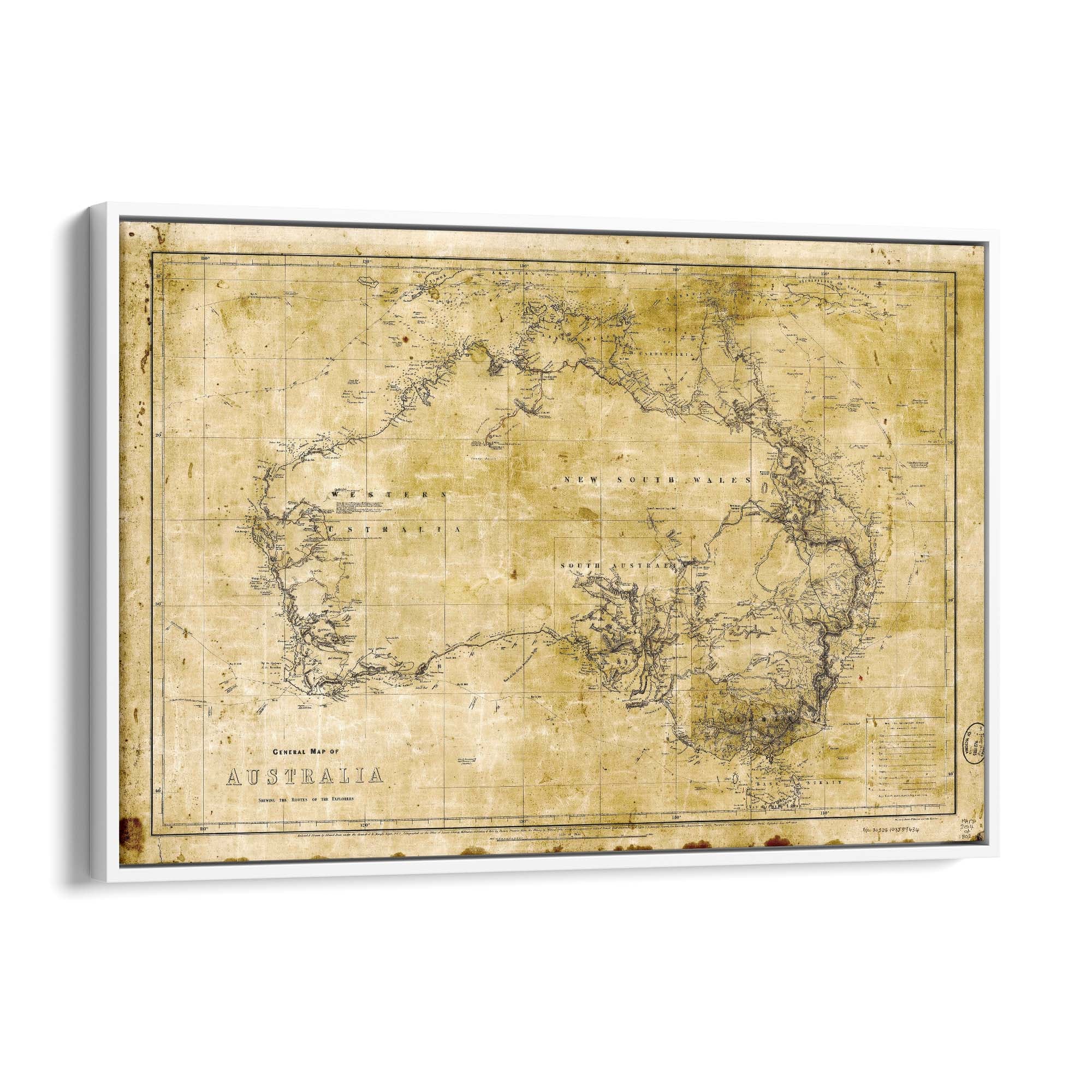 1859 Vintage Map of Australia - Showing the Routes of the Explorers ...