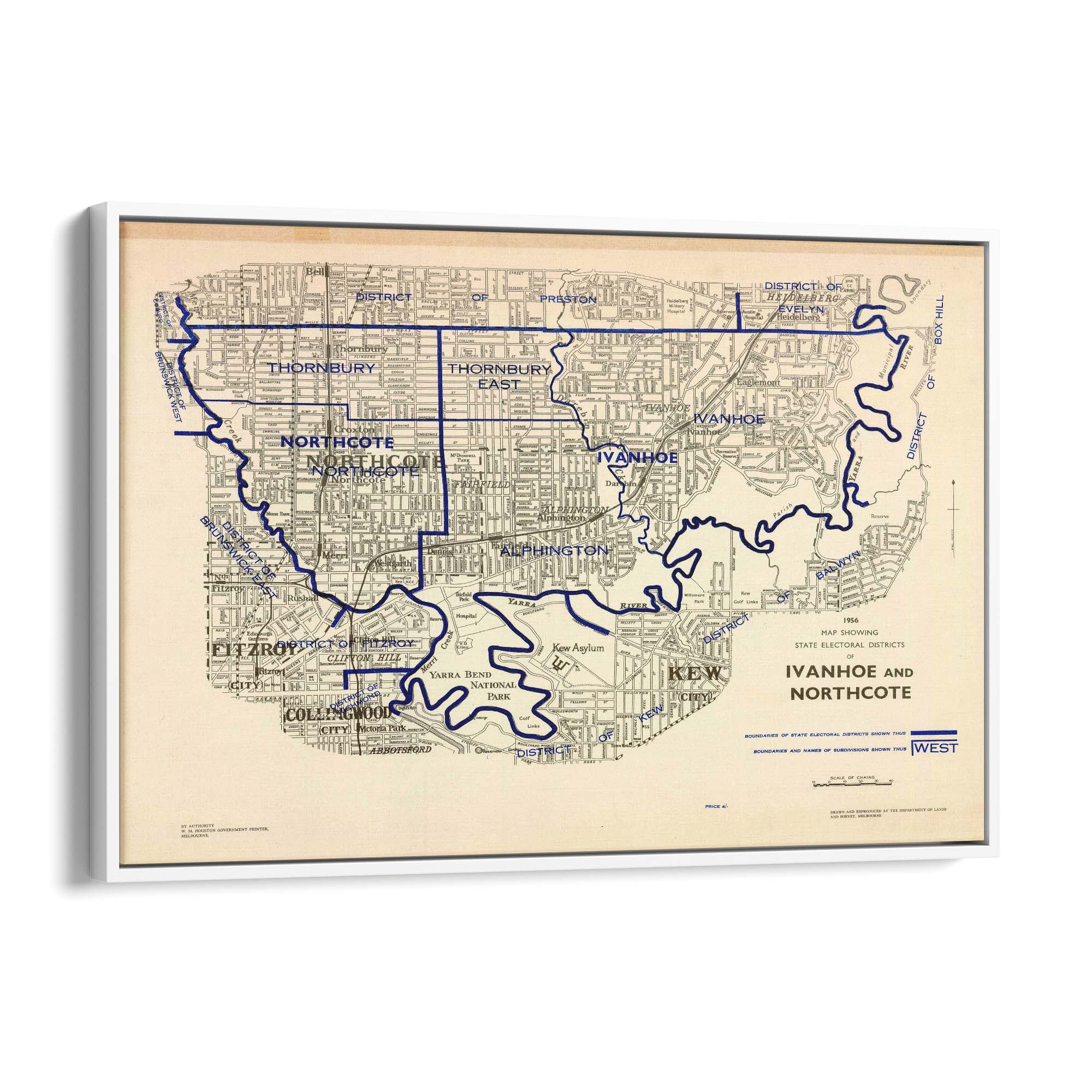 1956 Vintage Map of Ivanhoe, Northcote, Thornbury & Alphington, Victor ...