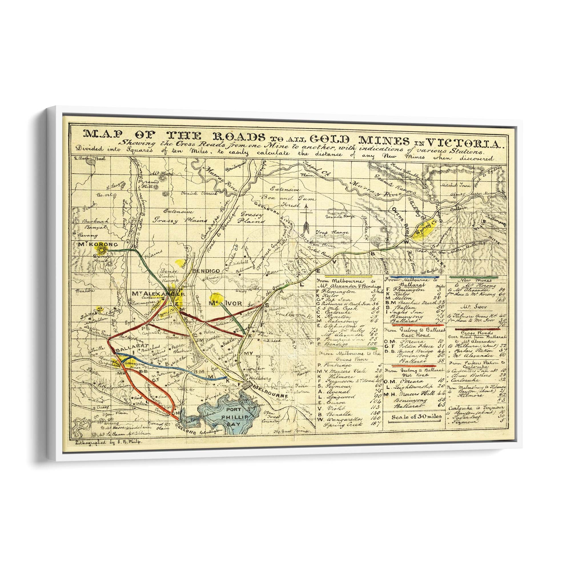 1853 Map of Victoria Showing Roads to the Gold Mines – Vintage Maps