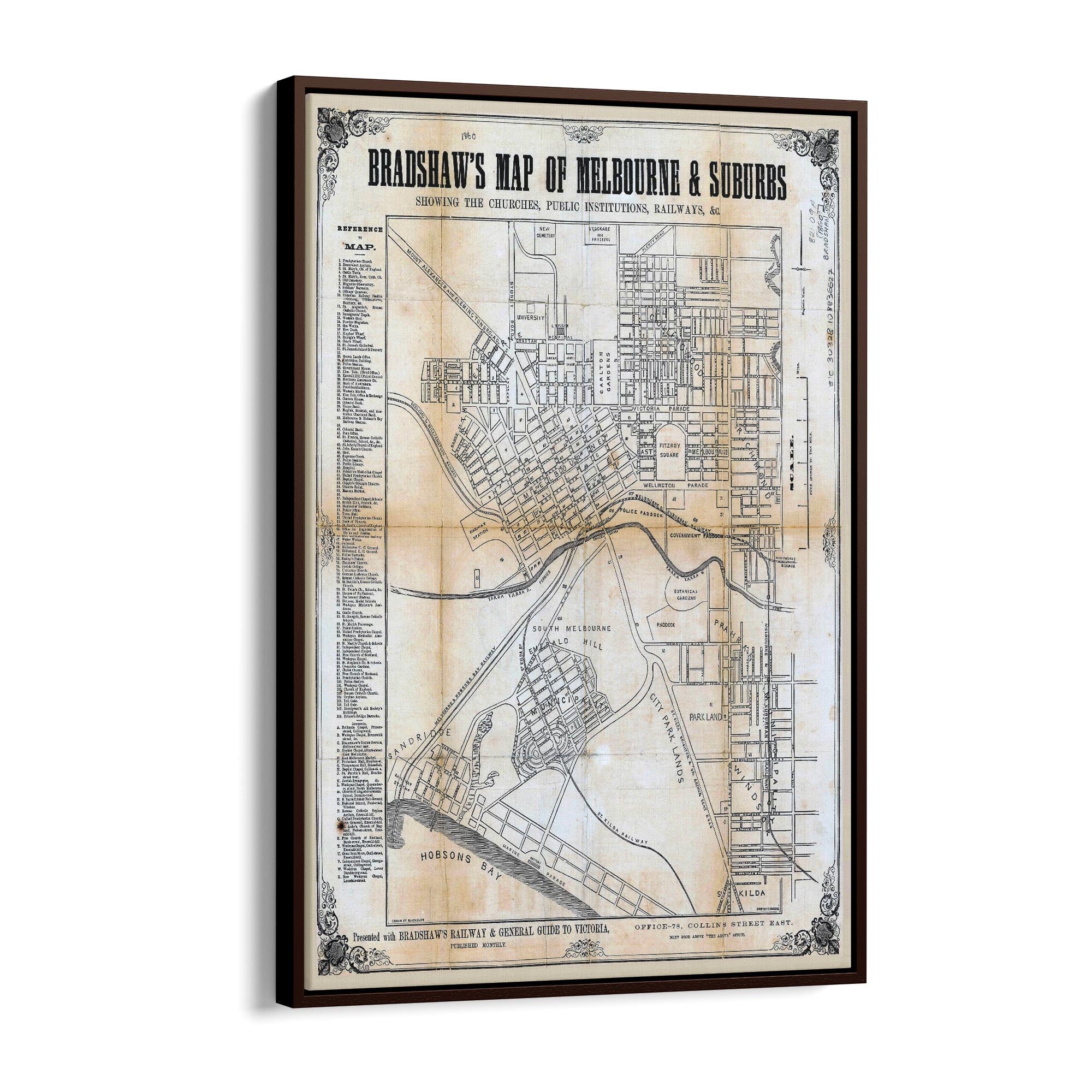 1860 Bradshaw's Map of Melbourne and Suburbs – Vintage Maps