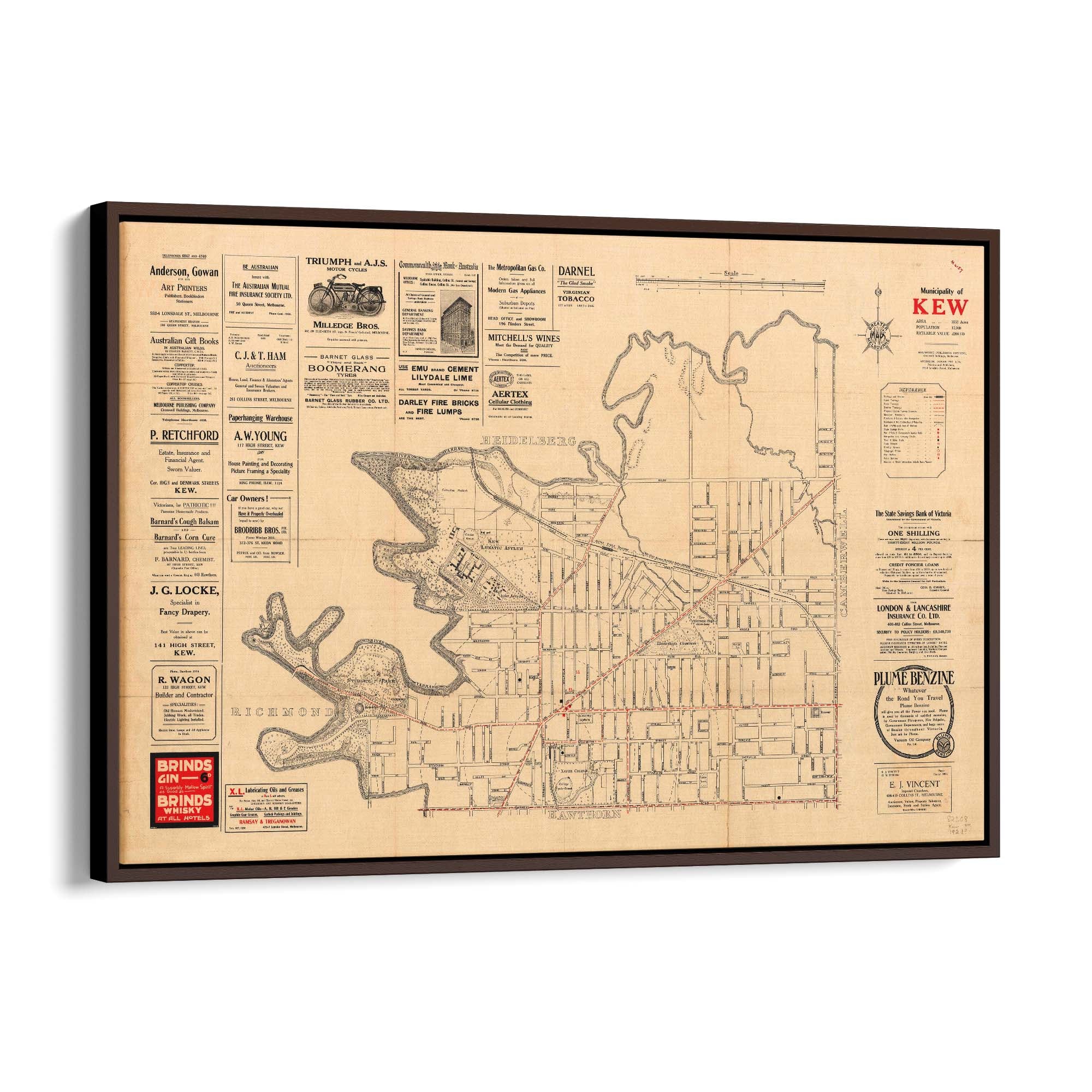 1921 Vintage Map of Kew, Victoria Australia – Vintage Maps