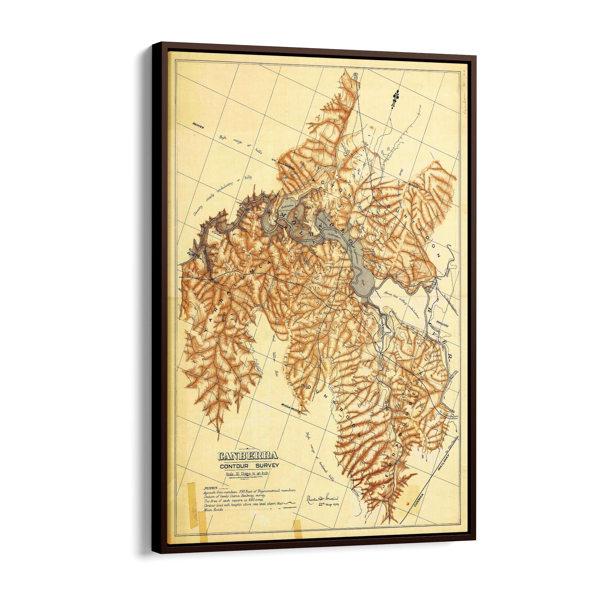 1911 Contour Survey Map of Canberra, Australian Capital Territory ...